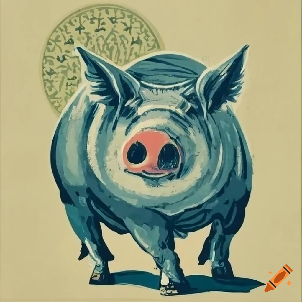 Vintage Soviet-style scientific advancement poster with a pig on Craiyon