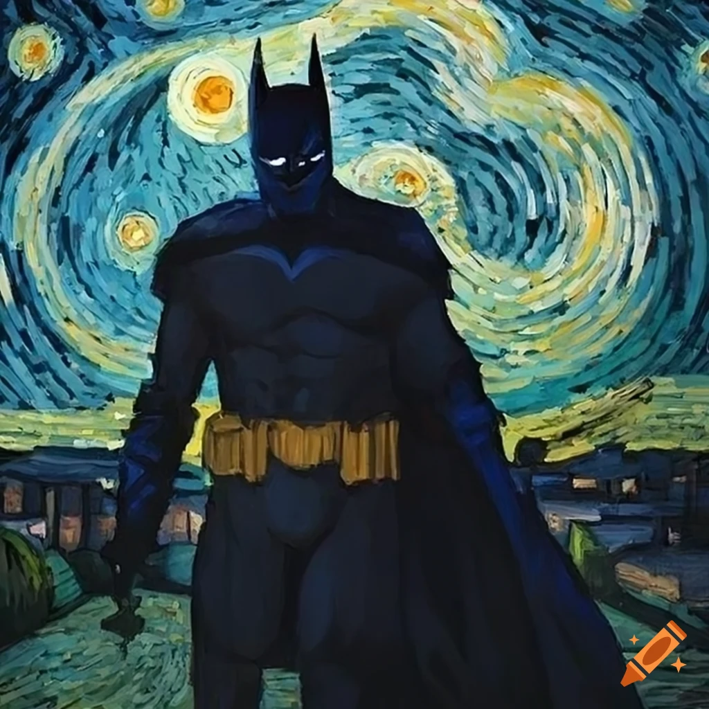 Batman emblem in an Impressionist style inspired by Van Gogh's Starry ...