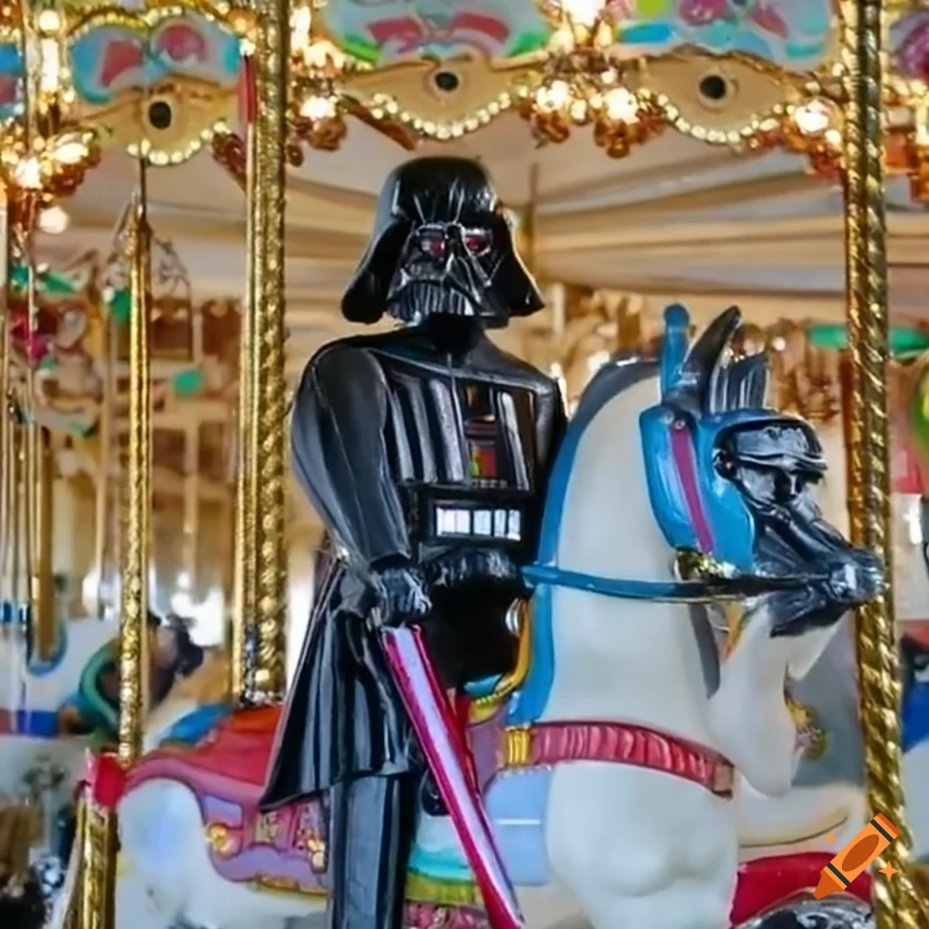 Darth vader riding a unicorn on a carousel on Craiyon