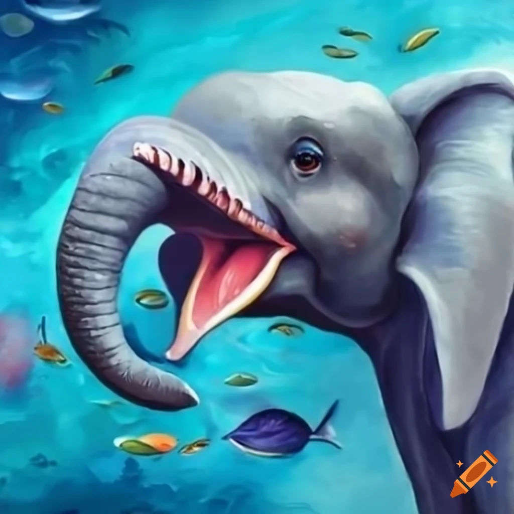 Dolphin with elephant-like strength and trunk-like snout in sea with ...