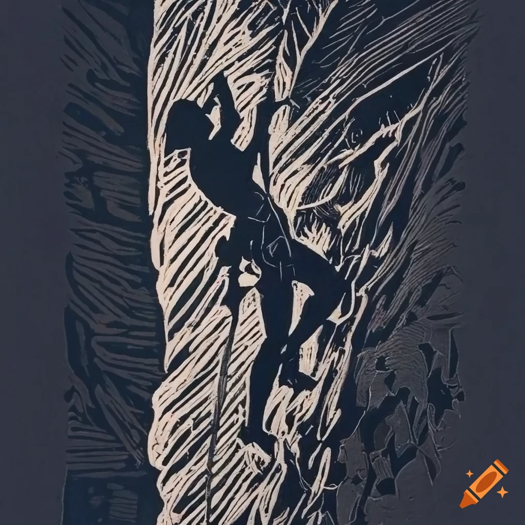 Rock climber in a linocut style on Craiyon
