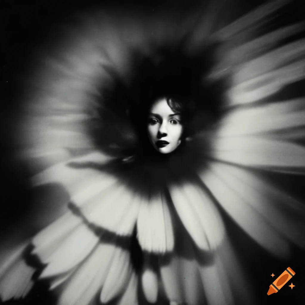 Beautiful woman with a daisy flower in vintage photography style on Craiyon