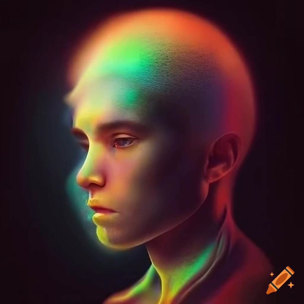 Hyper-realistic portrait of a formless male explorer shining in ...