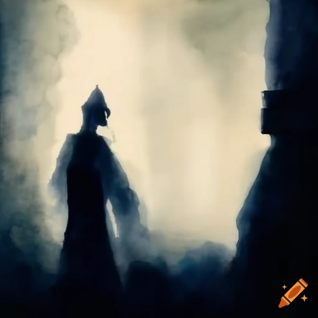 Meeting of two shadow figures in the fog on Craiyon