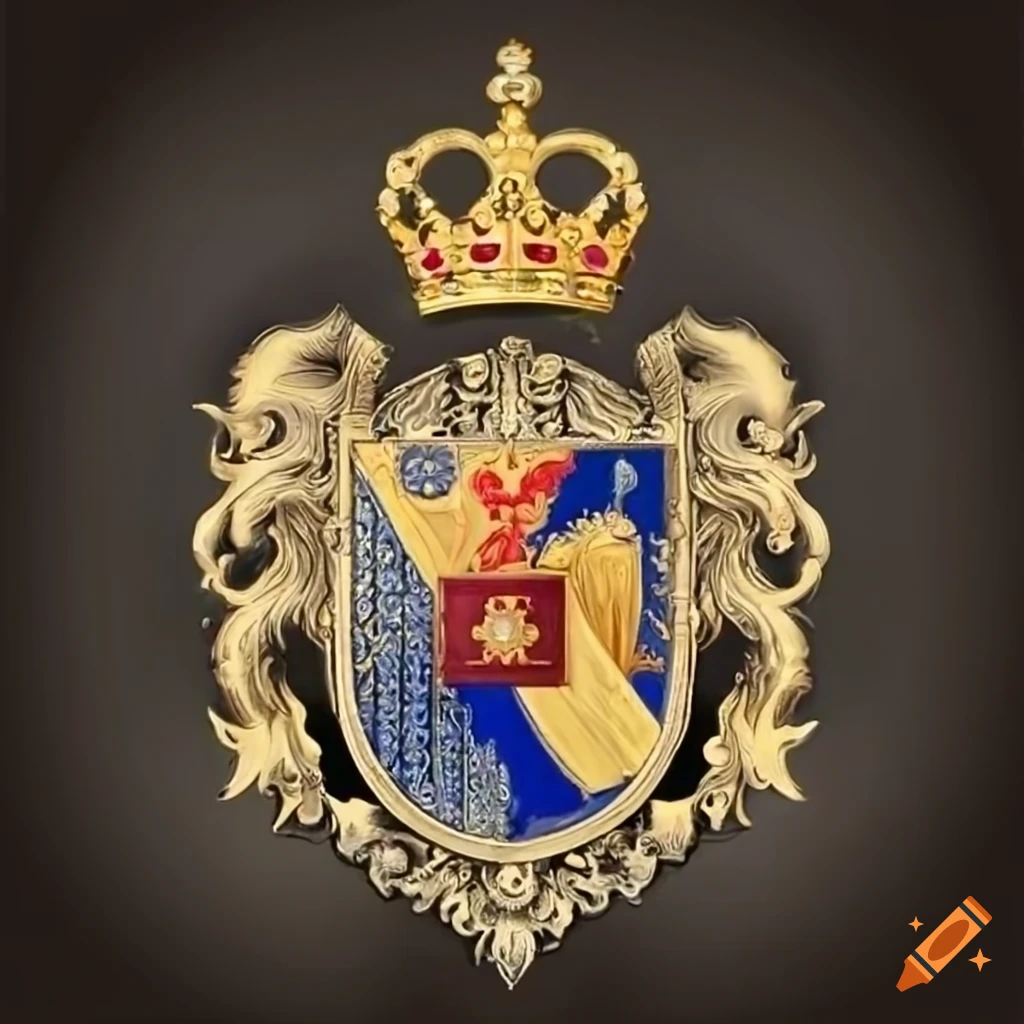 Intricately detailed crest with galloping horse and royal crown on Craiyon