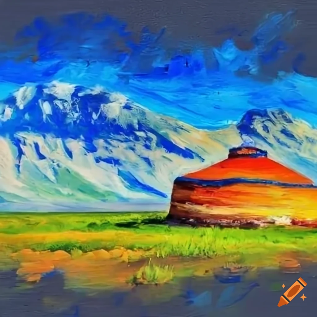 Traditional mongolian ger on grassy earth with blue sky background on ...