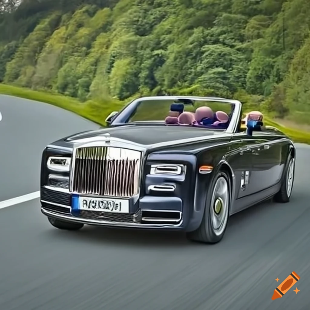 Luxury Rolls-Royce Phantom convertible cruising on countryside roads on ...