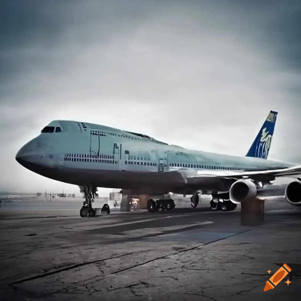 Old abandoned 747 on weathered tarmac on Craiyon