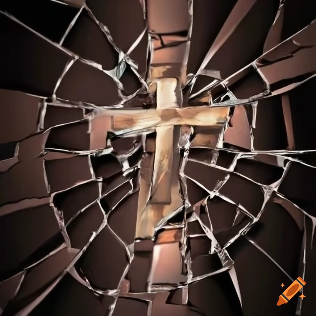 Shattered mirror with a Christian cross symbol on Craiyon