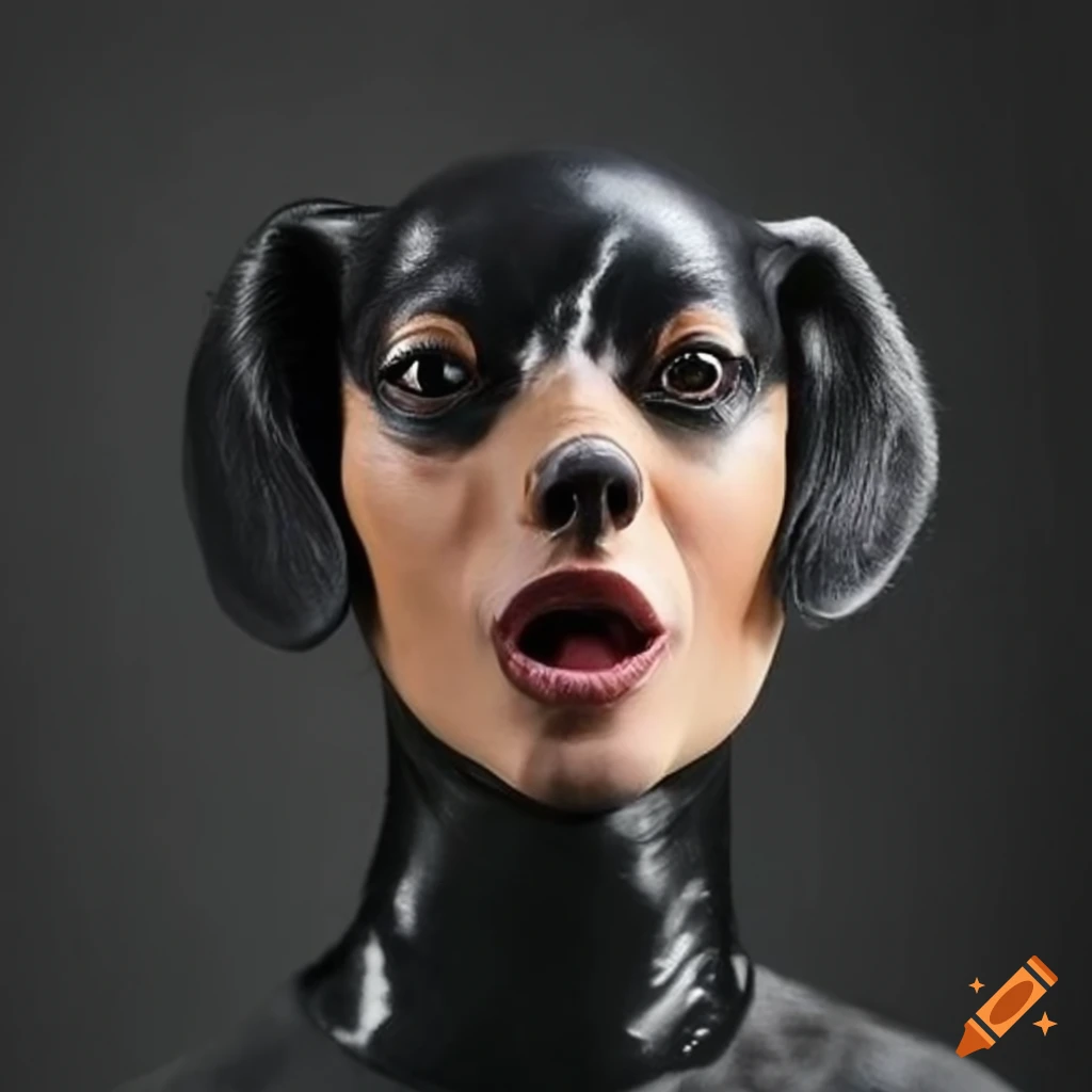 Black latex mask with Mary Elizabeth Winstead's face and dachshund head ...