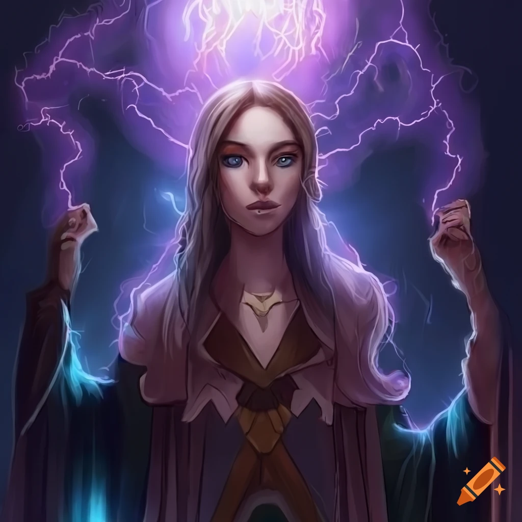 Wizard's lightning thoughts in a studio in fantasy art style on Craiyon
