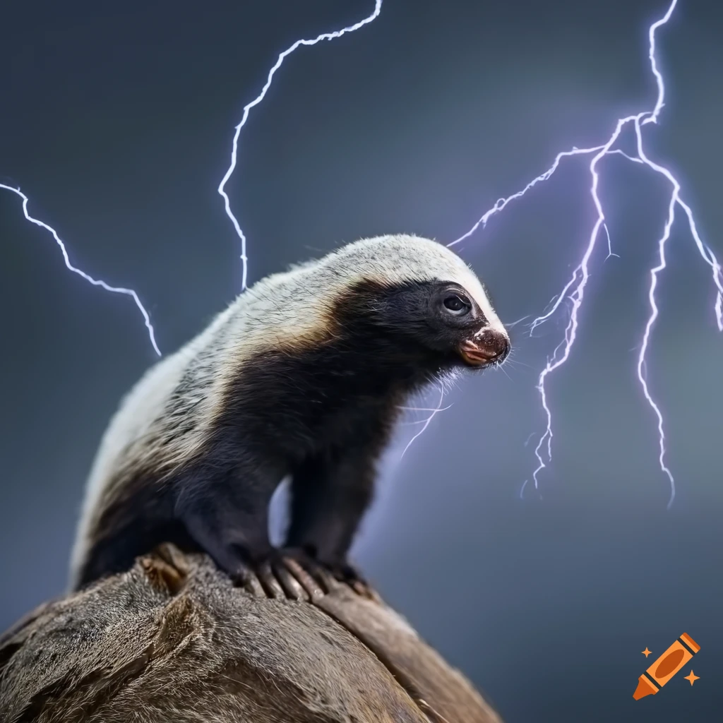 Honey badger showing teeth with lightning bolts in studio setting on ...