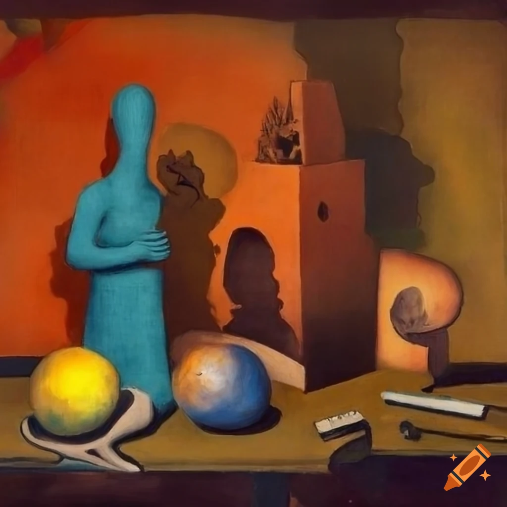 Detailed still life composition with multiple perspectives and hidden ...