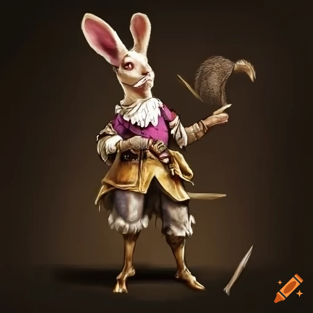 Rabbit-headed musketeer character on Craiyon