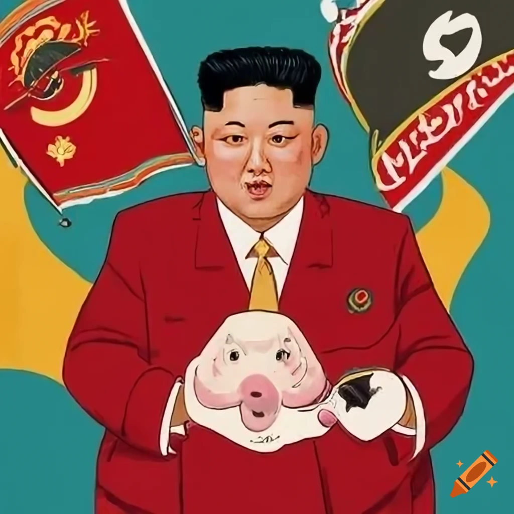 Soviet poster featuring Kim Jong-un as a heroic cosmonaut with a pig ...