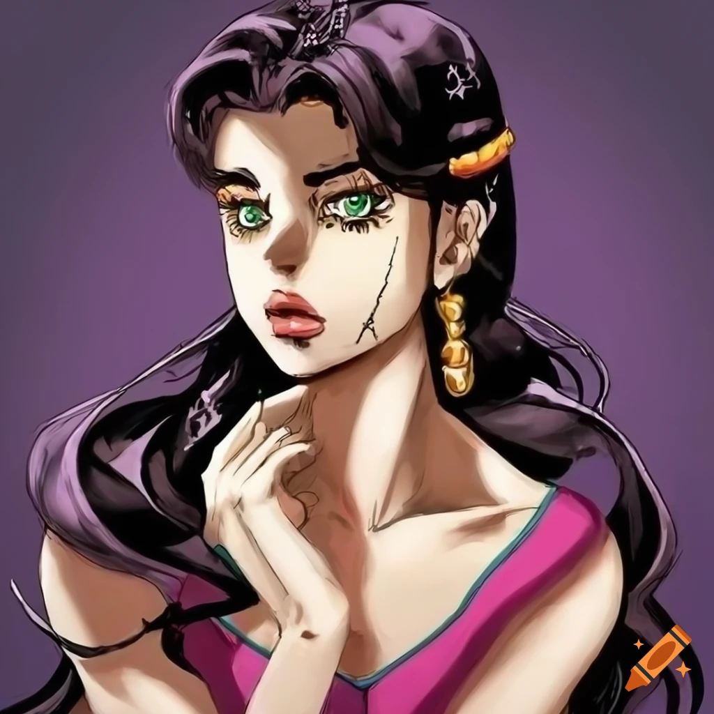 Character Art Inspired By Jojos Bizarre Adventure With A Brunette Woman In Expressive Pose On