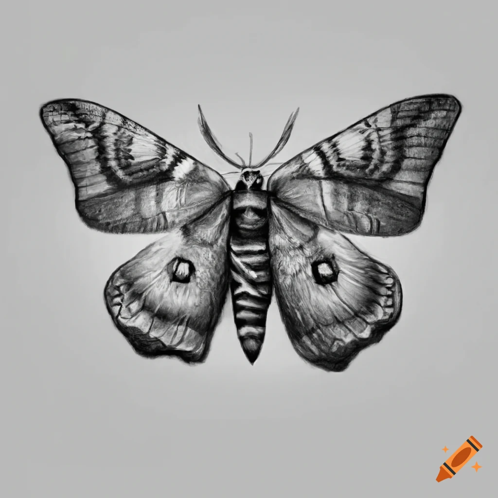 Realistic moth pencil sketch in black and white on Craiyon