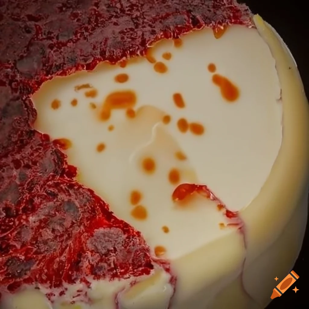 Brie cheese with red mold on Craiyon