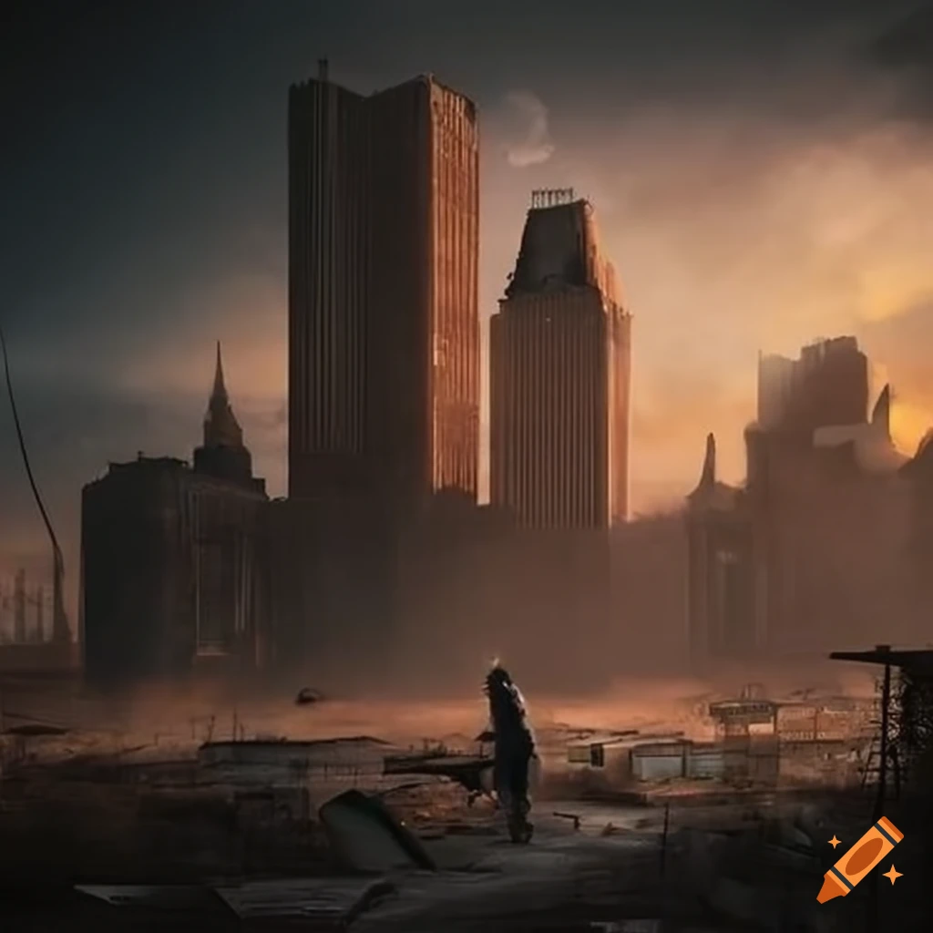 Gritty post-apocalyptic detroit cityscape ruins on Craiyon