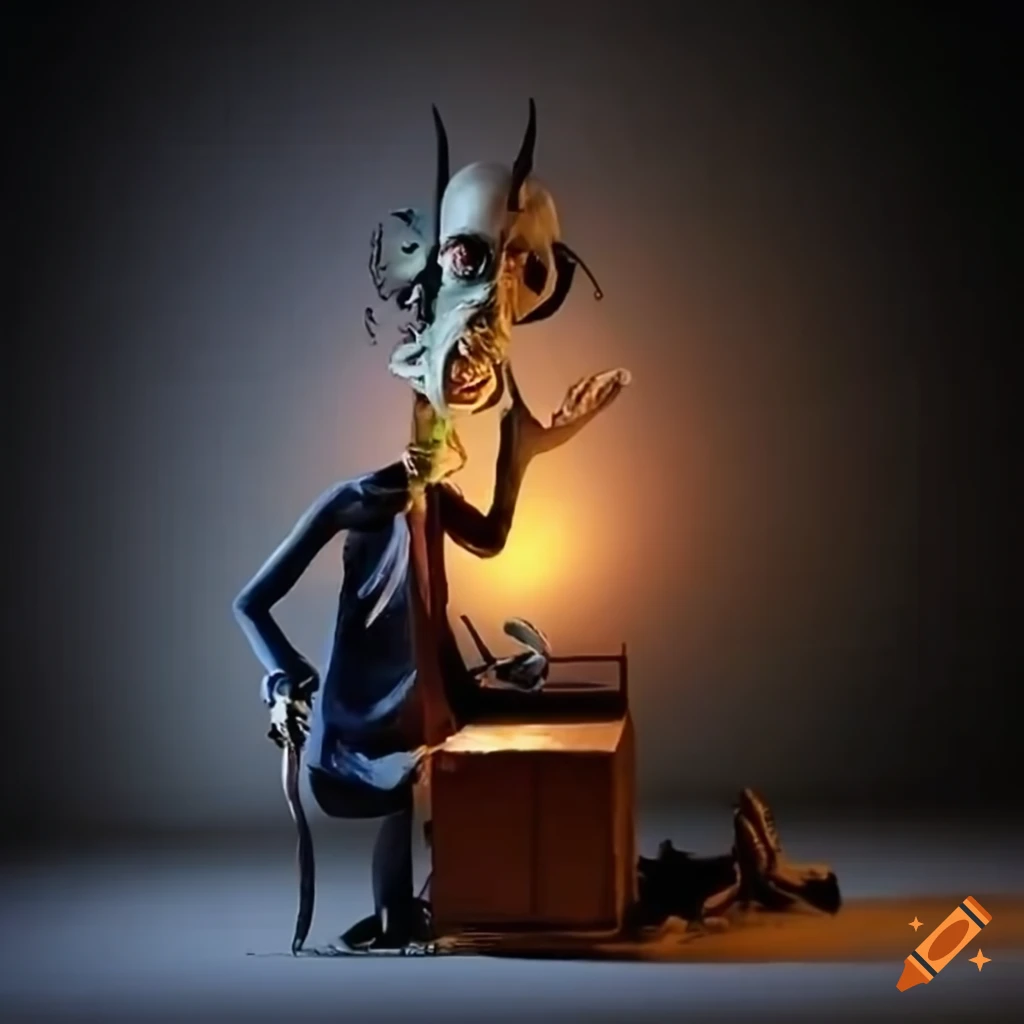 Claymation diorama of a guy in an office with tim burton inspiration on ...