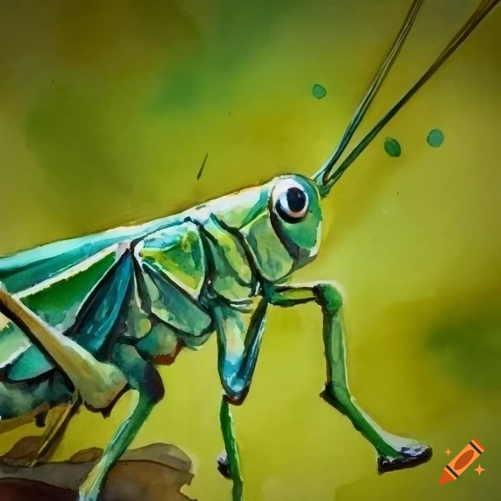 Watercolor painting of a grasshopper on Craiyon