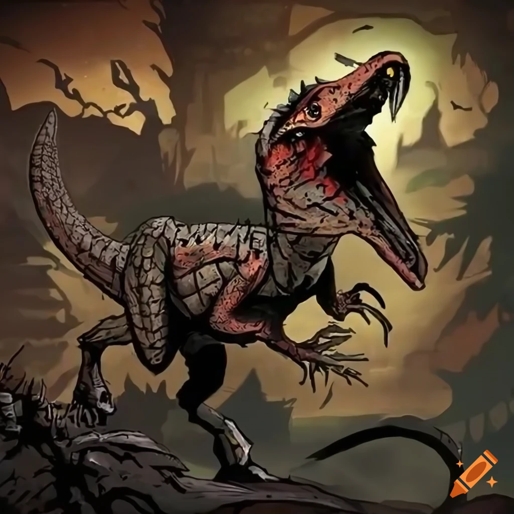 Feathered snake velociraptor dynamically hunting in a fantasy style on ...