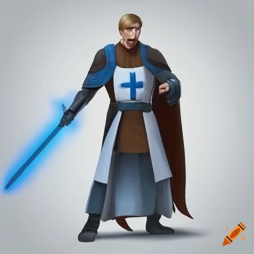 Andy Bogard merged with Obi Wan Kenobi in blue and white armor with ...