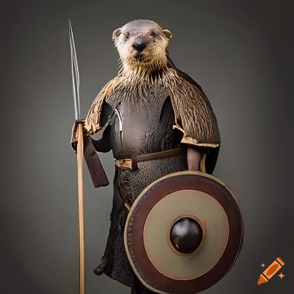 Sea otter wearing viking armor and shield on Craiyon
