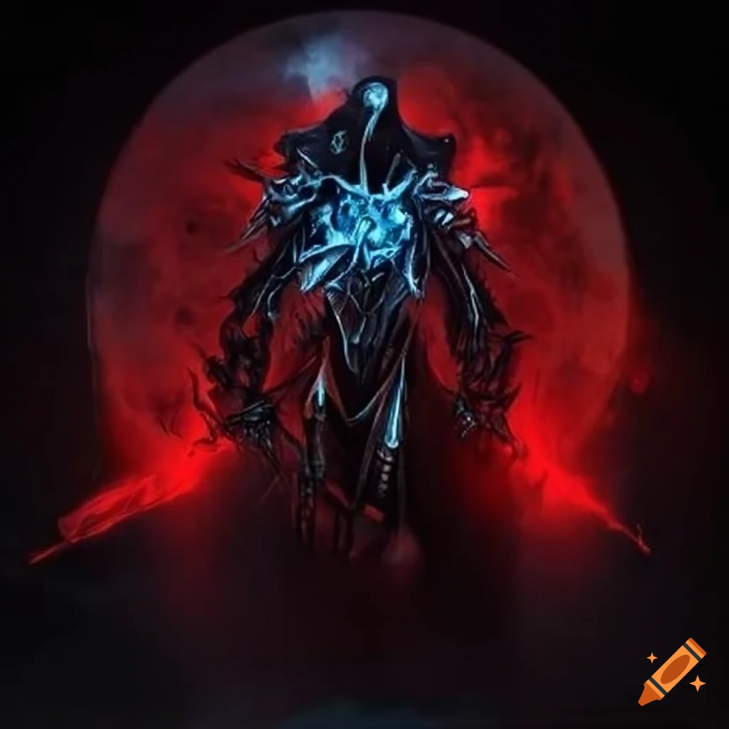 Sinister steel raven with glowing red eyes on Craiyon