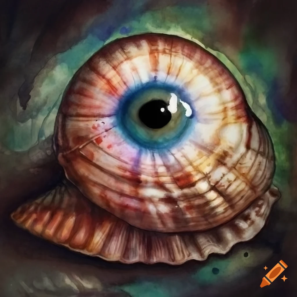 Horror eyeball inside sea snail shell with H.R. Giger style on Craiyon