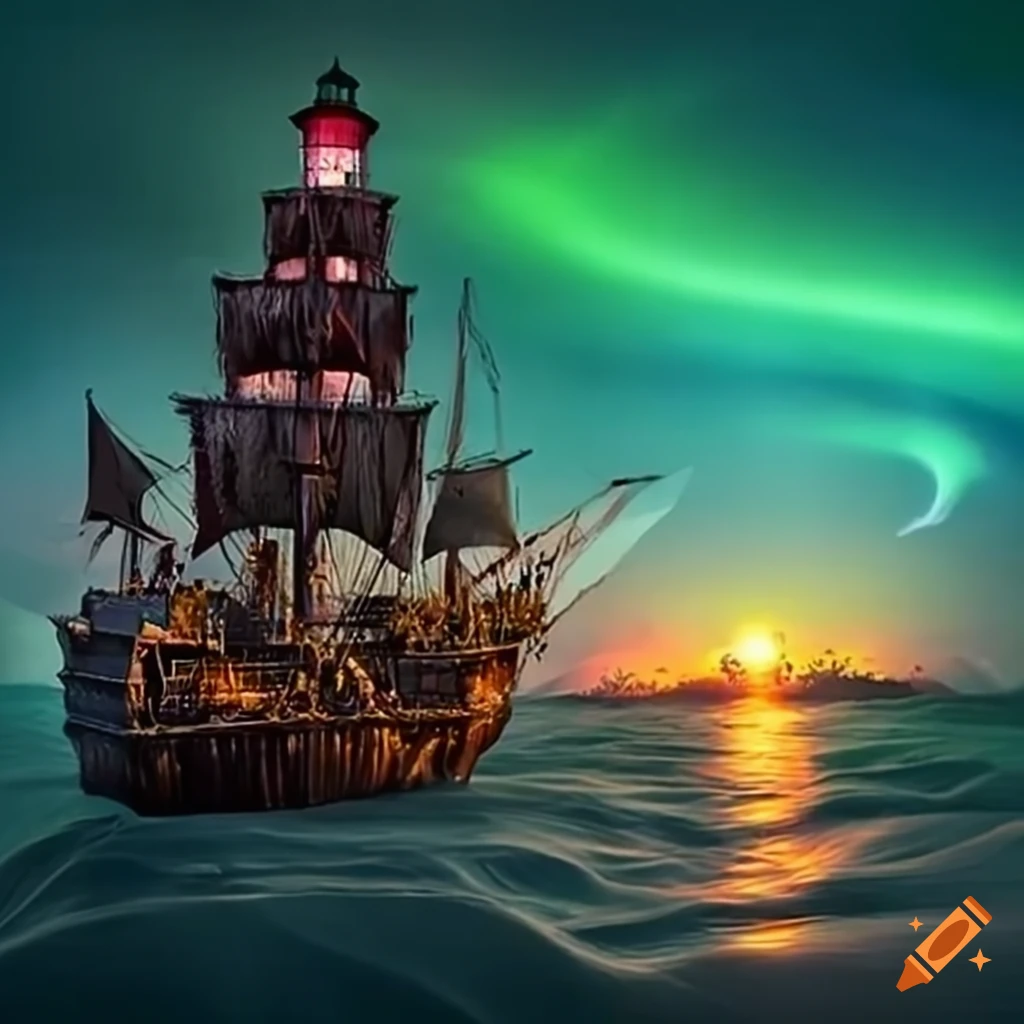 Highly detailed emerald the enchanted witch themed lighthouse ship on Craiyon