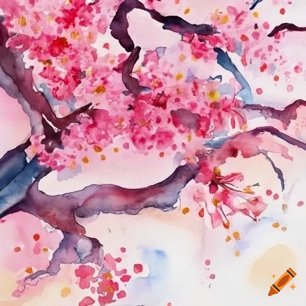 Cherry blossom tree in watercolor painting on Craiyon