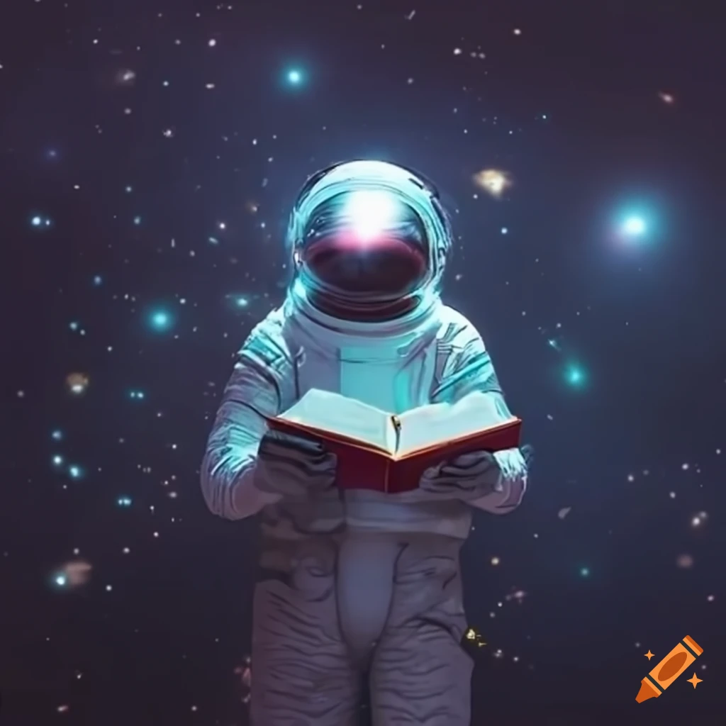 Astronaut reading a book in space on Craiyon