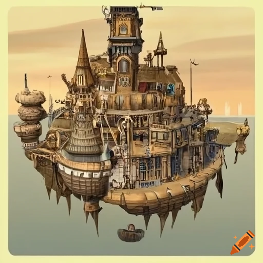 Steampunk floating city on Craiyon