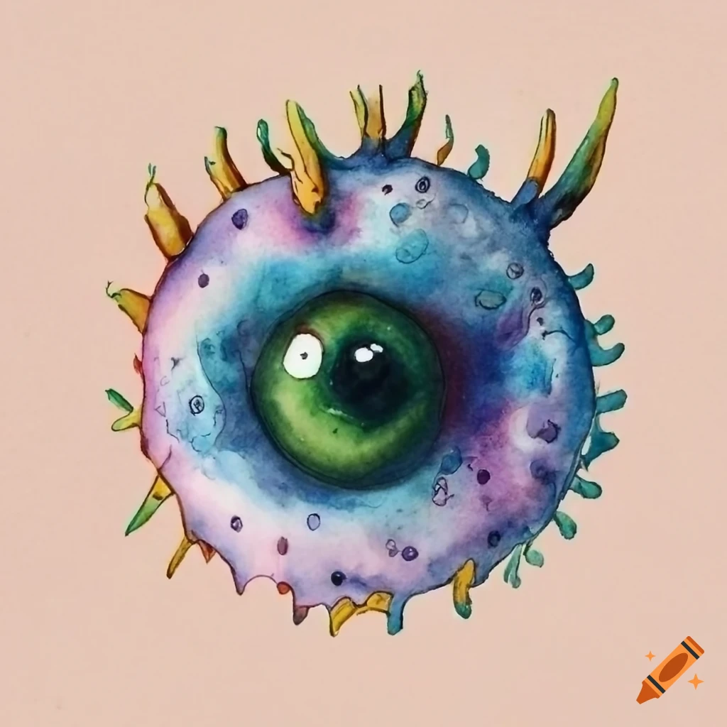 Surreal sea slug eyeball creature with multiple eyeballs, watercolor ...