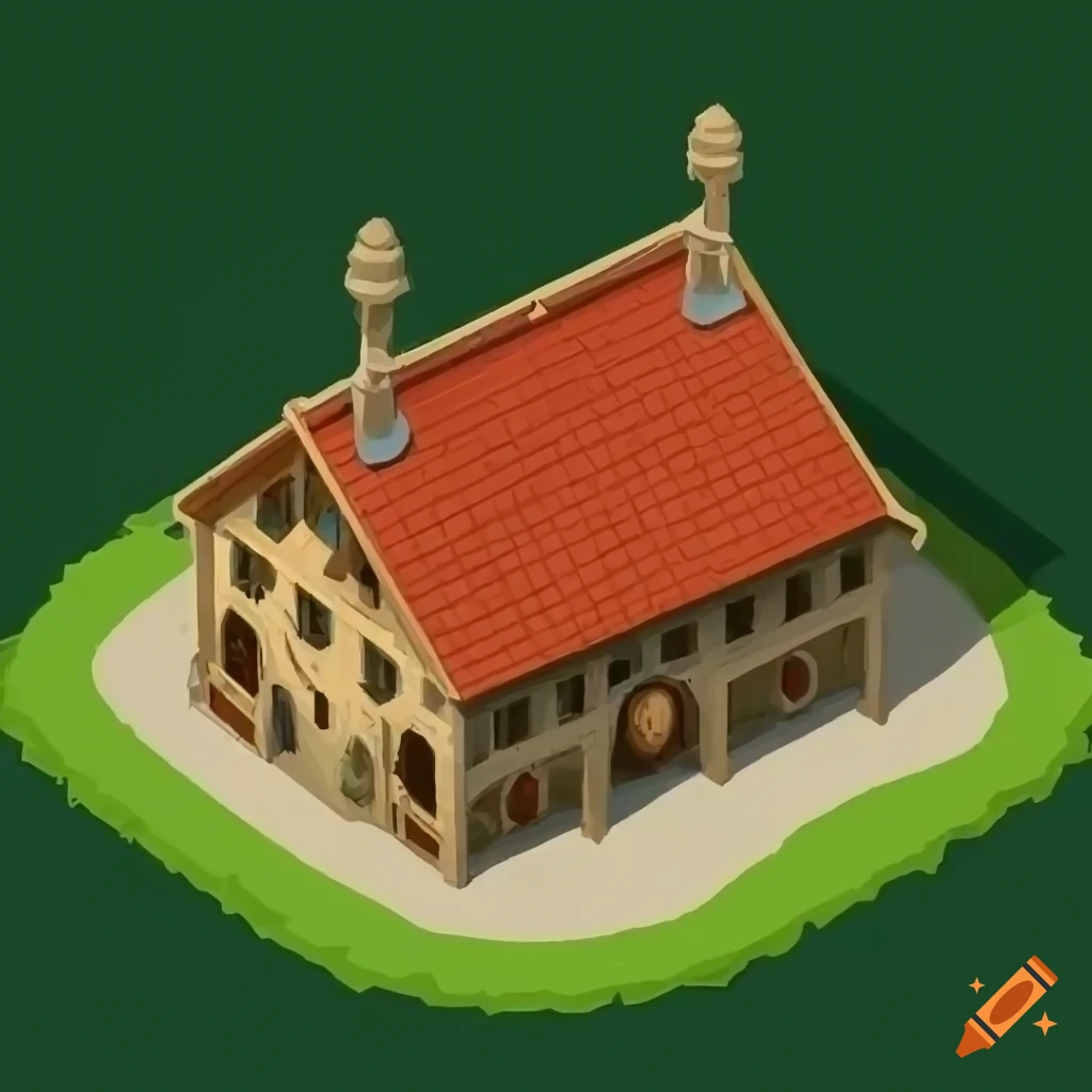 Isometric fantasy village hall building on Craiyon