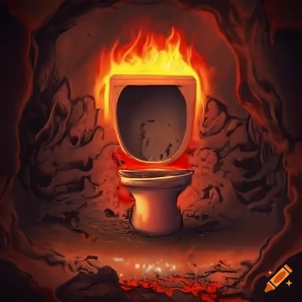 Intense heavy metal style toilet surrounded by demons and lava on Craiyon