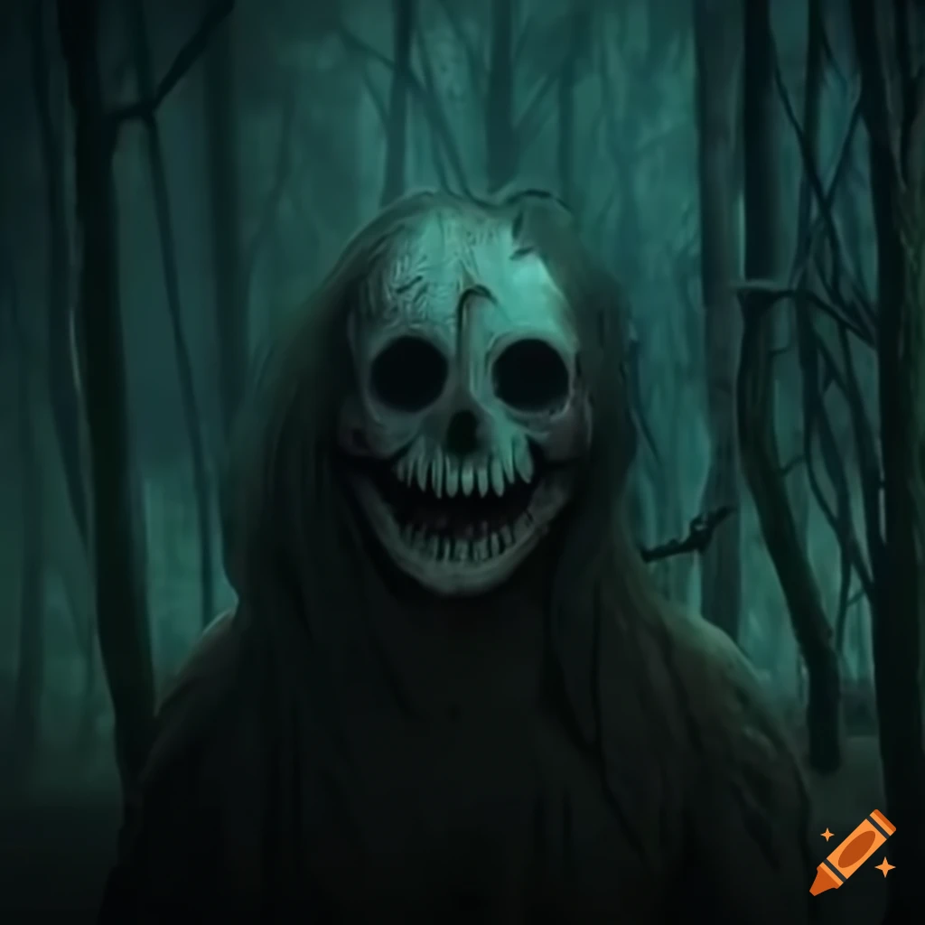 Dark footage of a mysterious cryptid in a forest on Craiyon