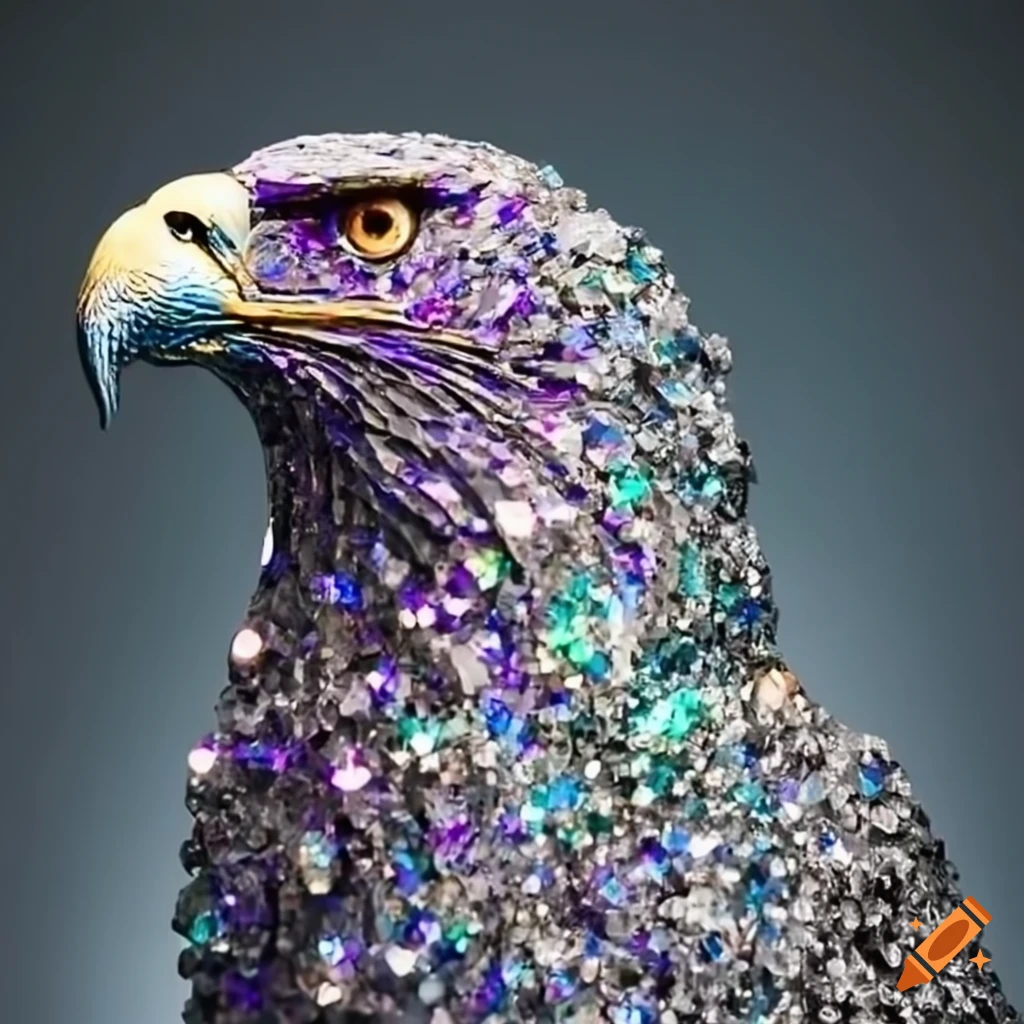 Enchanting eagle sculpture made of sparkling crystals on Craiyon