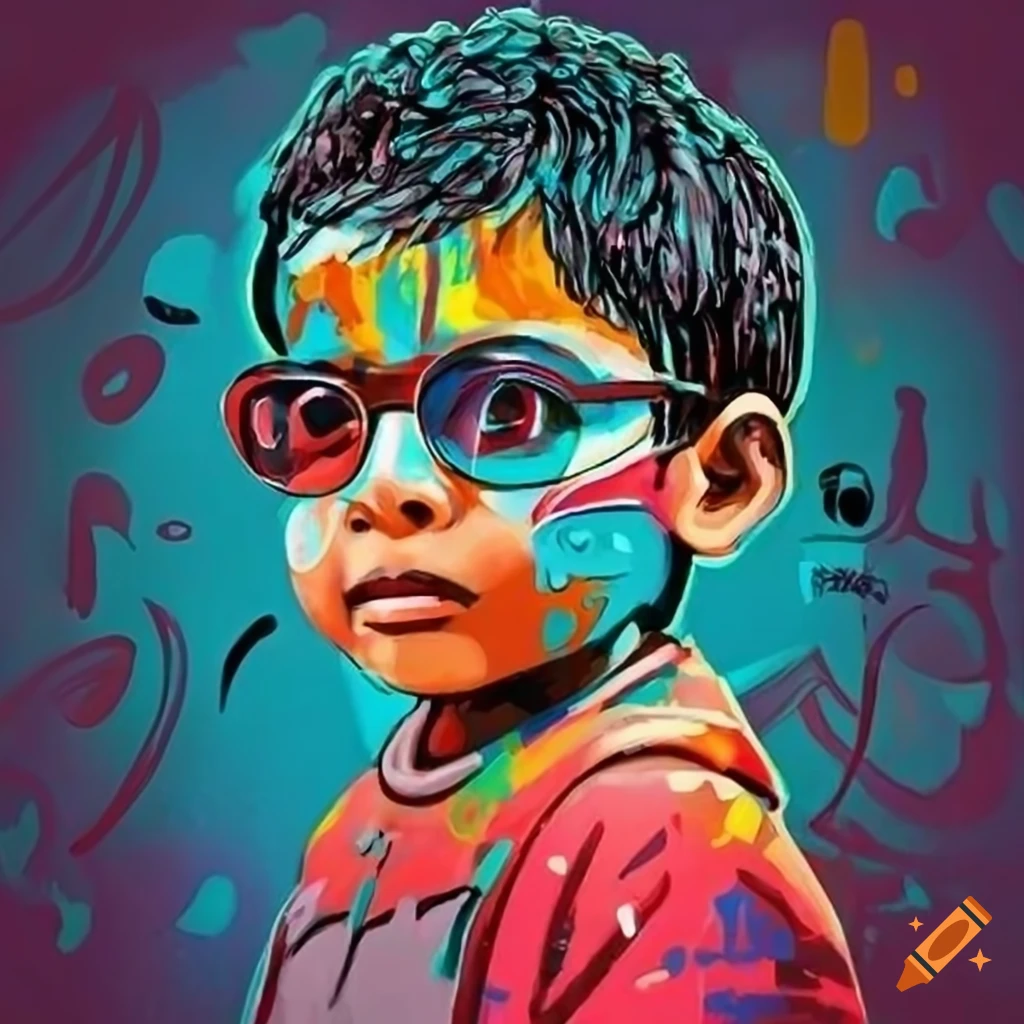 Cartoon indian kid in cool street clothes with graffiti art style on ...