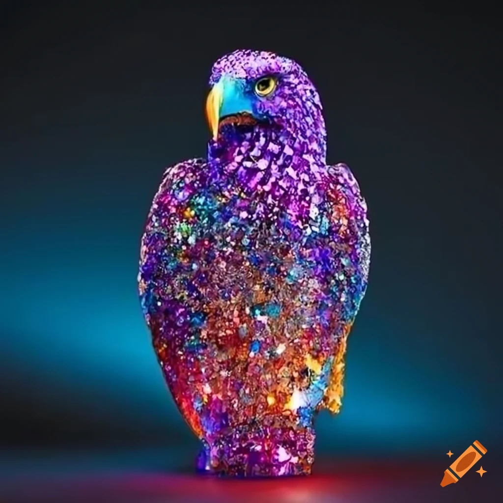 Enchanting eagle sculpture made of sparkling crystals on Craiyon