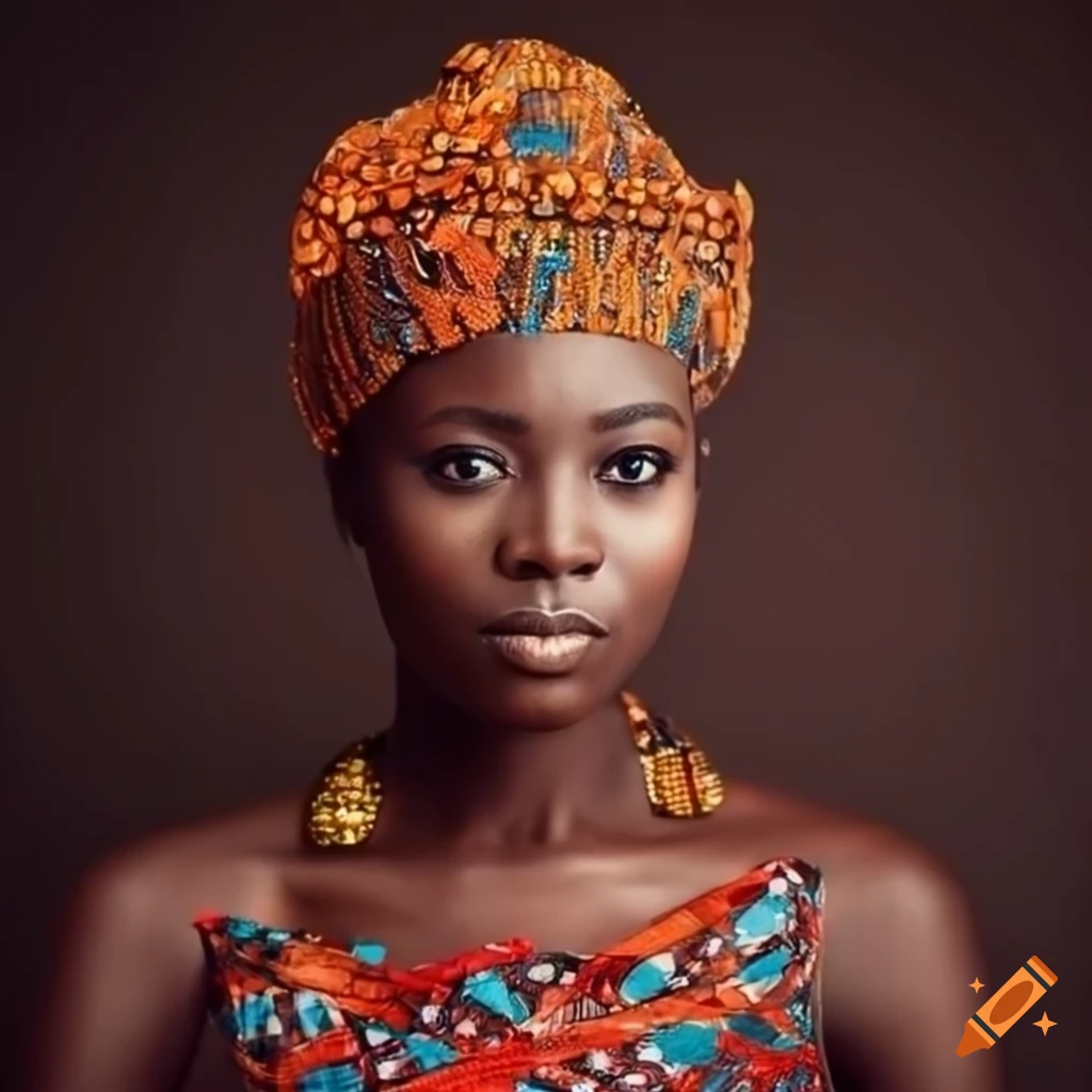Portrait of a stunning young African woman in traditional attire on Craiyon