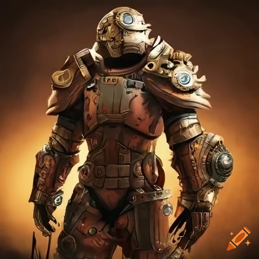 Intricately designed steampunk power armor on Craiyon
