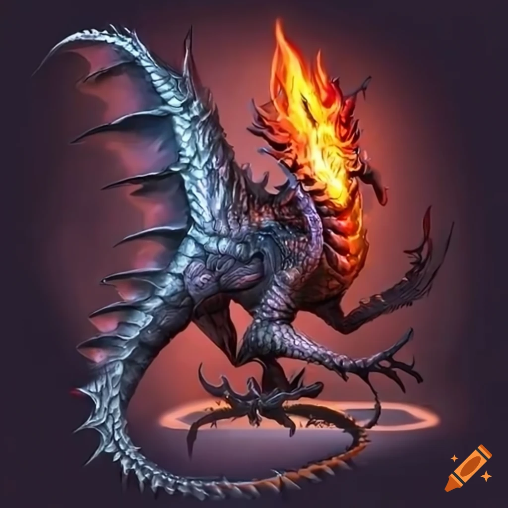 Dragon with void flame and visible rib cage through transparent scales ...