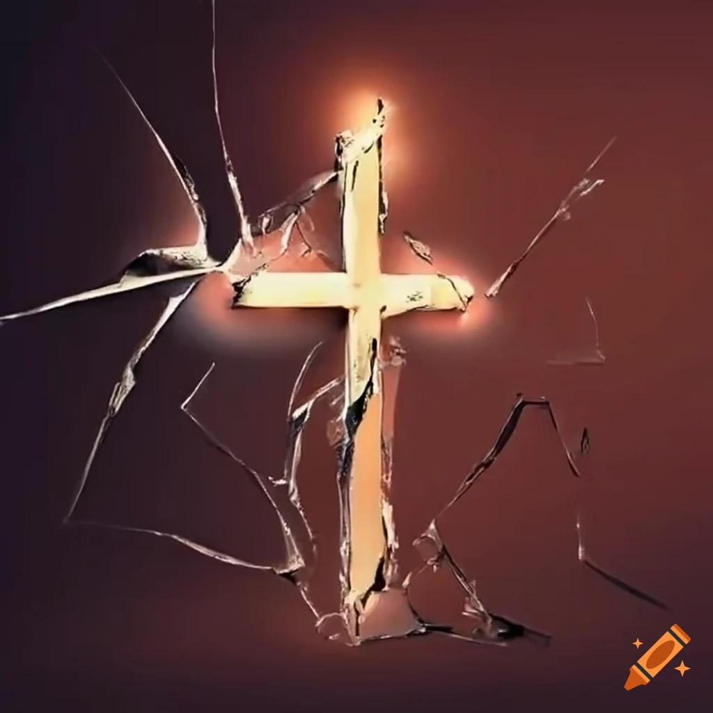Christian cross behind broken glass on Craiyon
