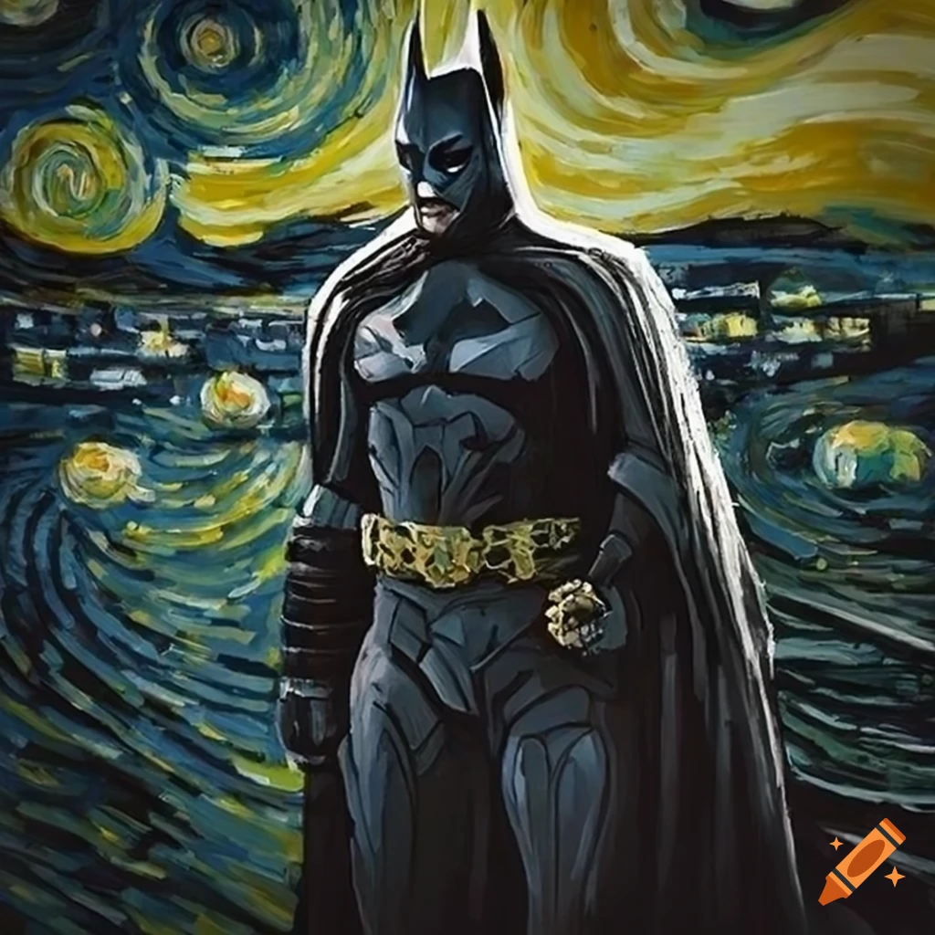 Batman emblem in an Impressionist style inspired by Van Gogh's Starry ...