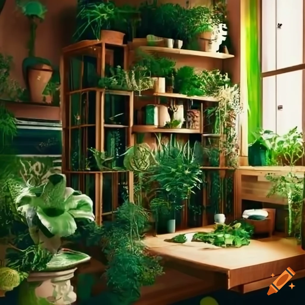 Solarpunk apartment interior with lots of plants on Craiyon
