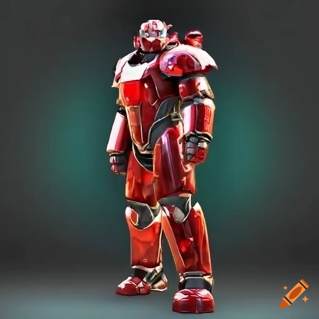 Full body red crystal power armor on Craiyon