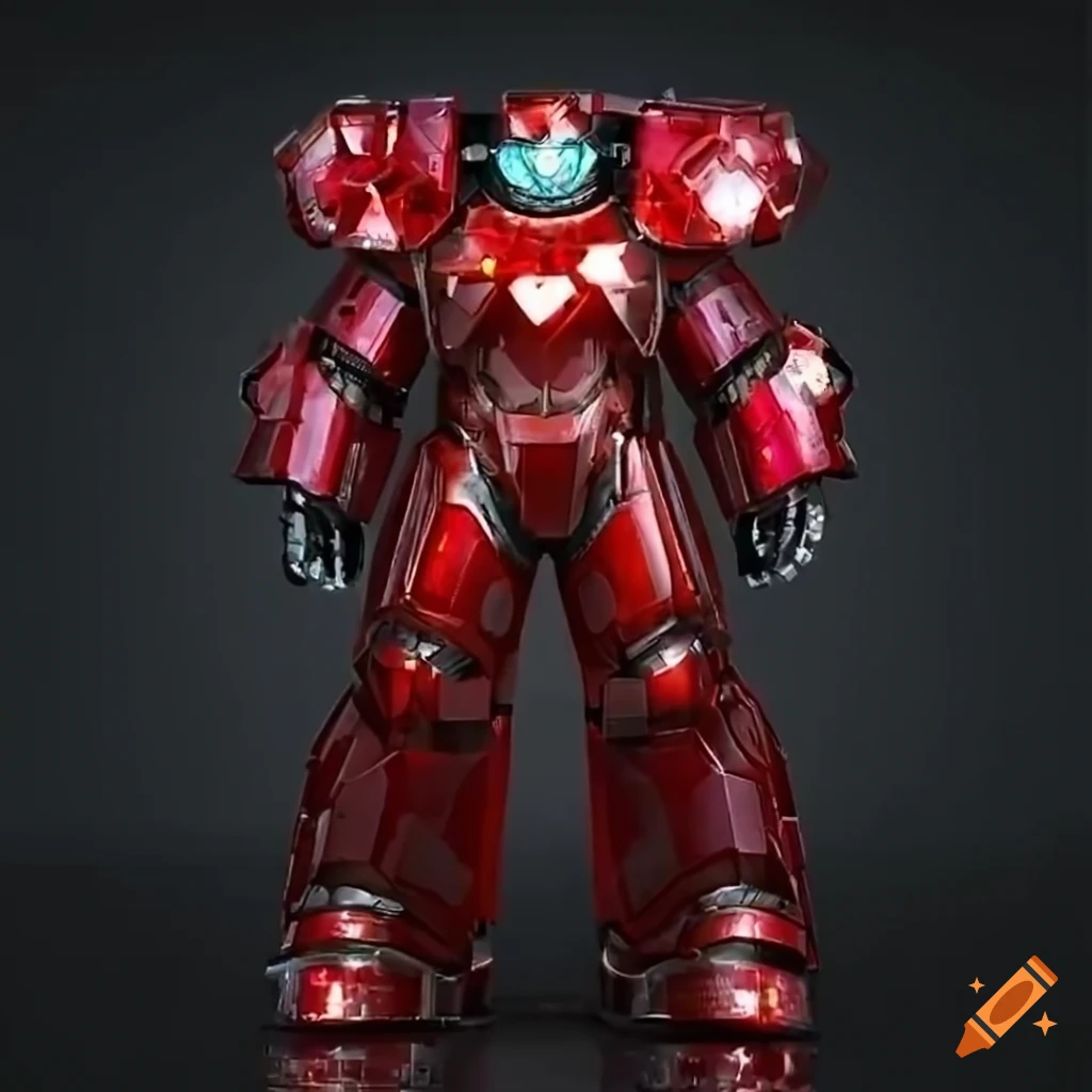Full body power armor made of red crystals on Craiyon
