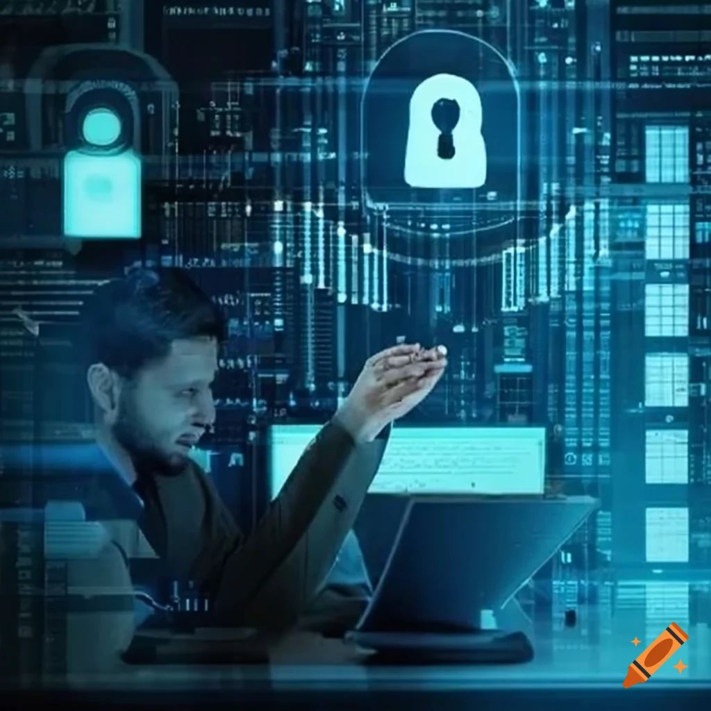 Security team monitoring computer systems for data privacy on Craiyon